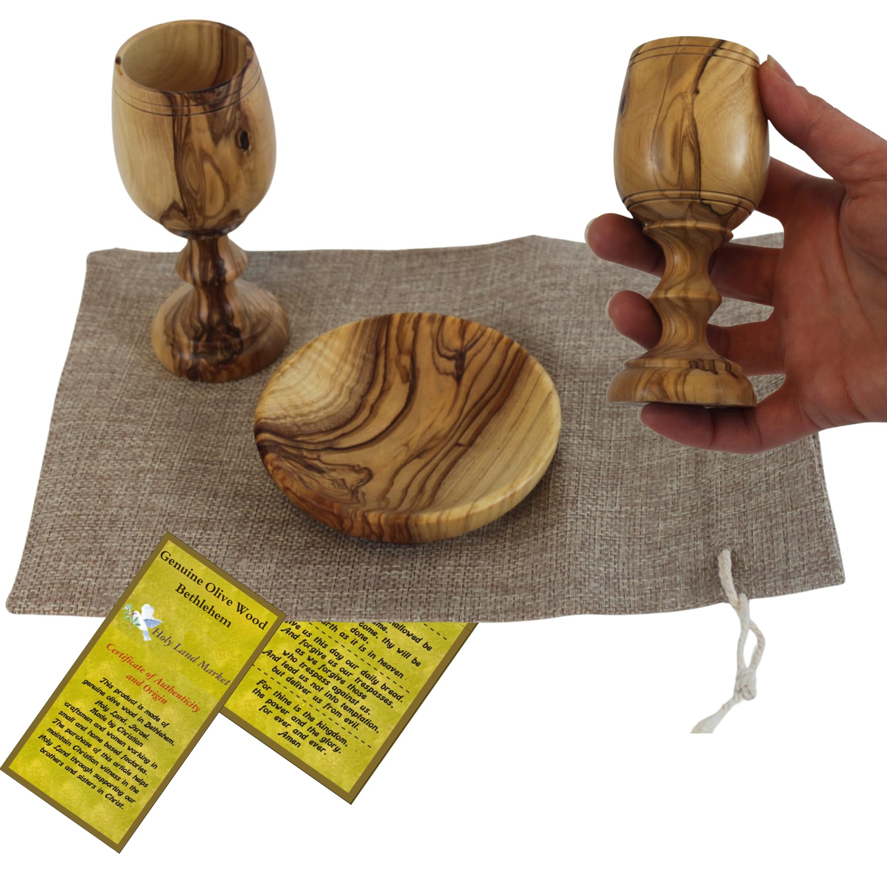 Holy Land Market 4.75in Olive Wood Communion Cup & 4" Bread Plate Set