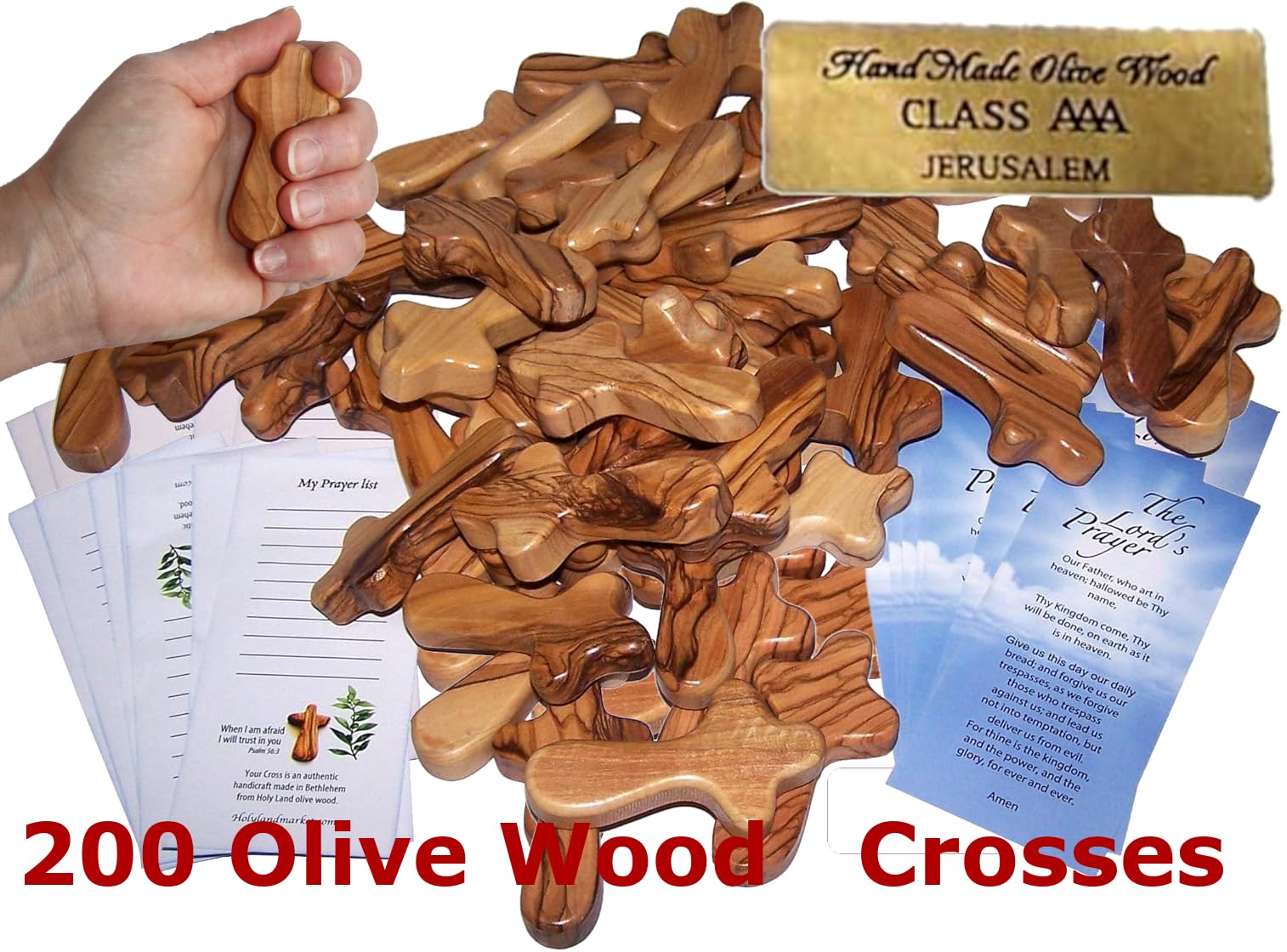Holy Land Market 200 Small Olive Wood Hand Crosses - 2.5 Inch Pocket P