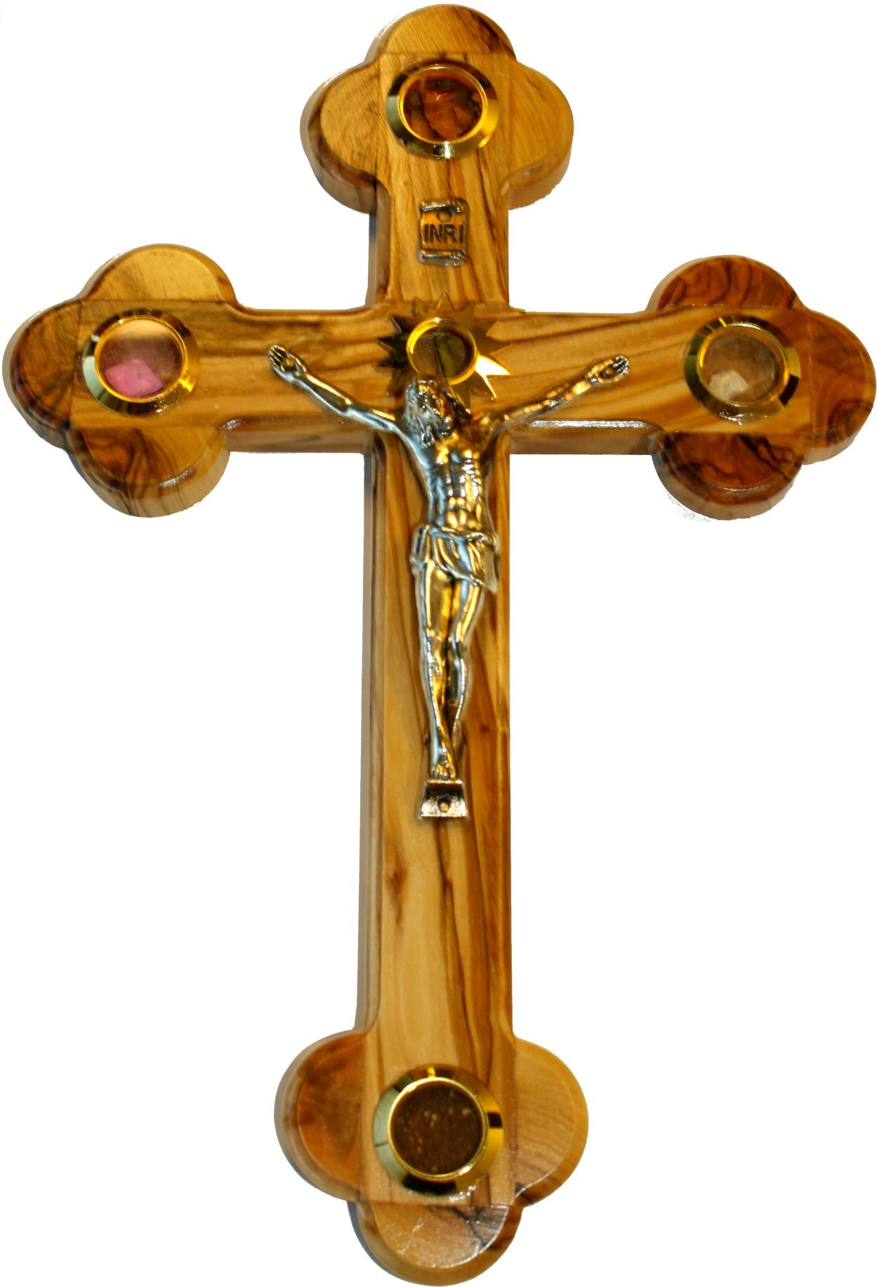 Holy Land Market Olive Wood Budded Crucifix with Five Essences of The