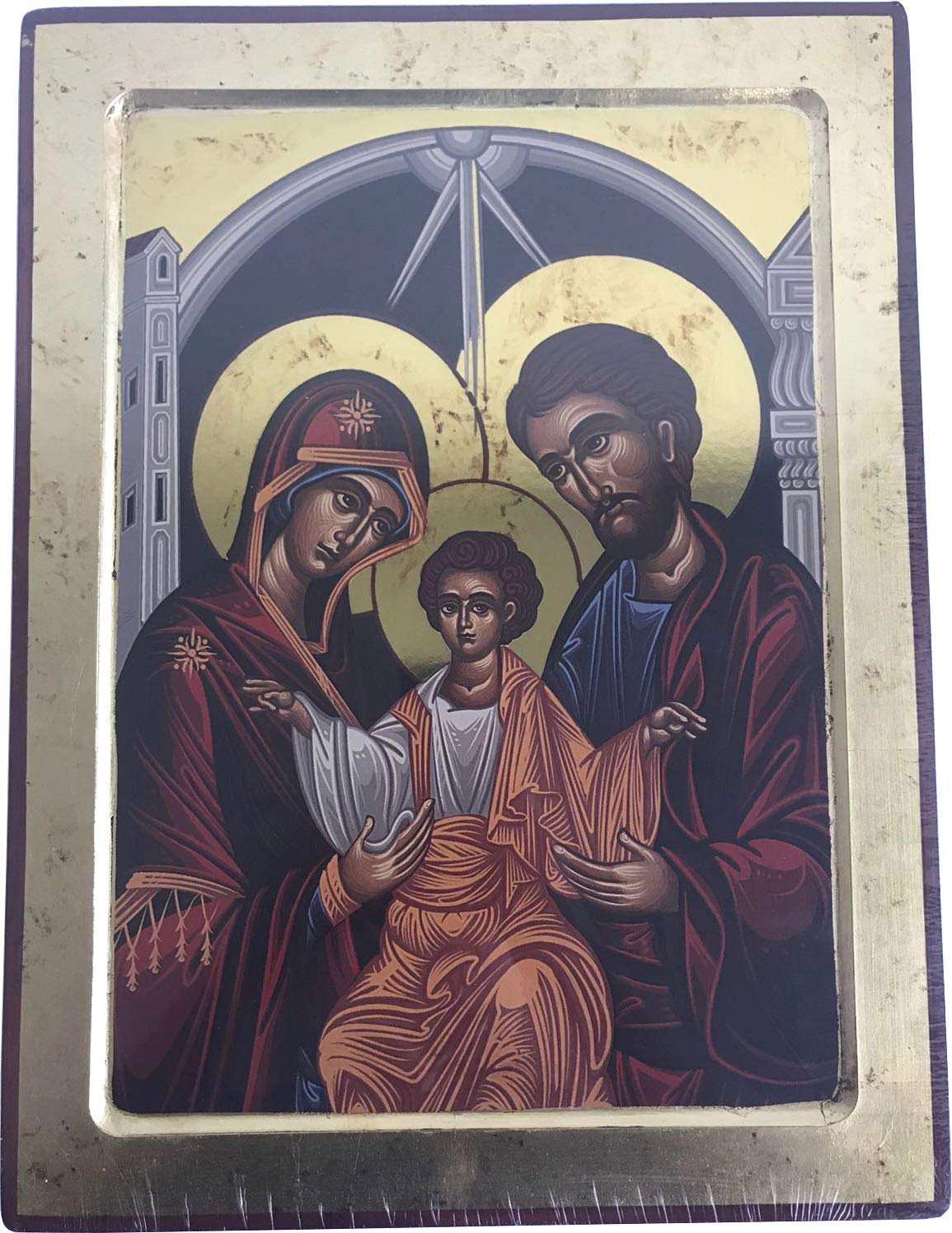 Holy Land Market Holy Family Icon with Sheets of Gold (Lithography)